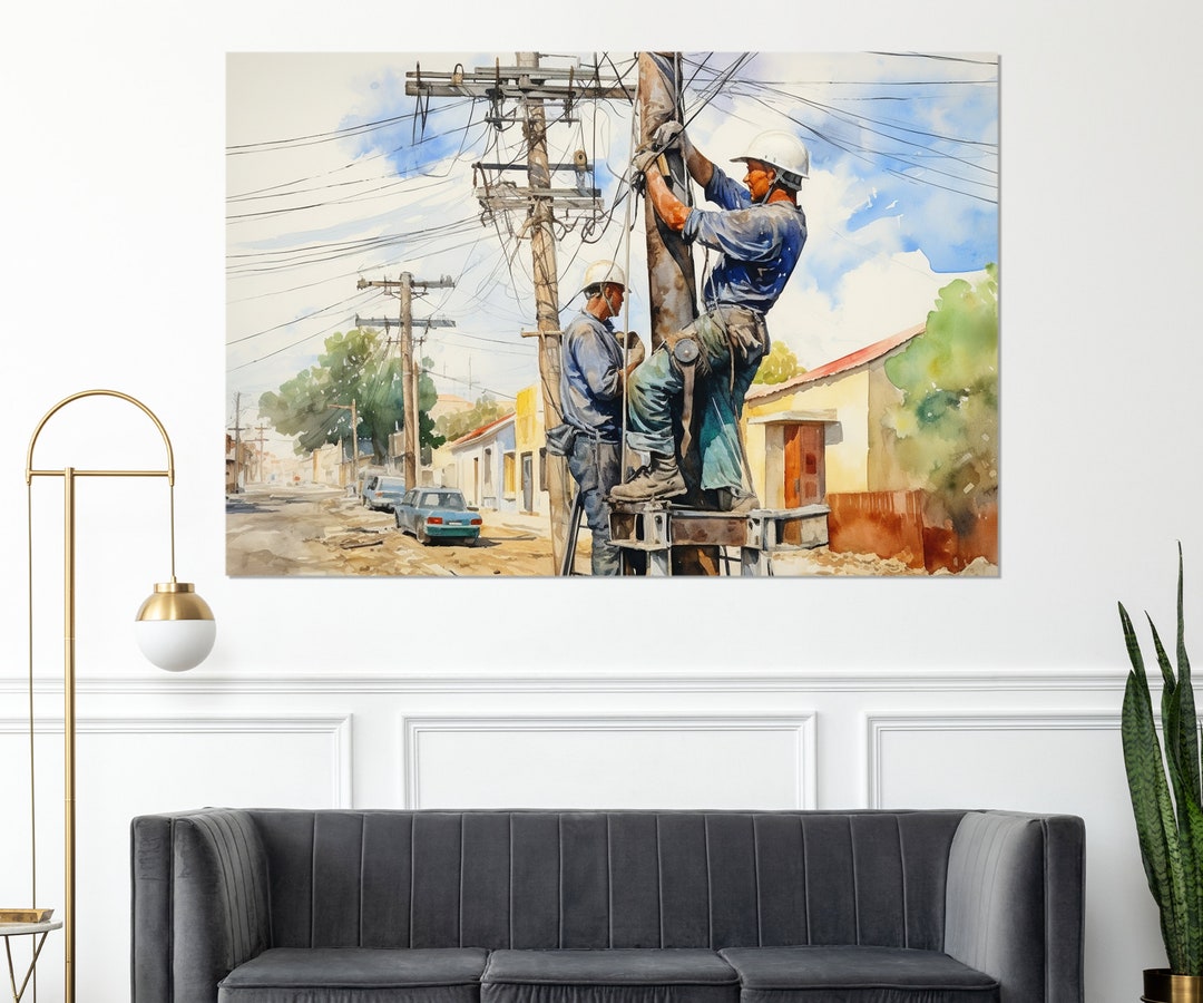 Vintage Style Electricians Painting Canvas Print, Electrician Wall Art ...