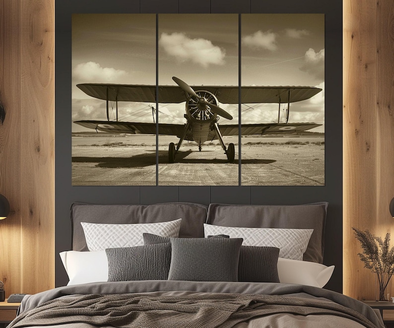Vintage Biplane Canvas Print, Retro Airplane Poster, Pilot Gift ...