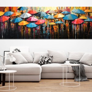 Abstract Umbrellas Painting Canvas Print, Abstract Wall Decor, Wide ...