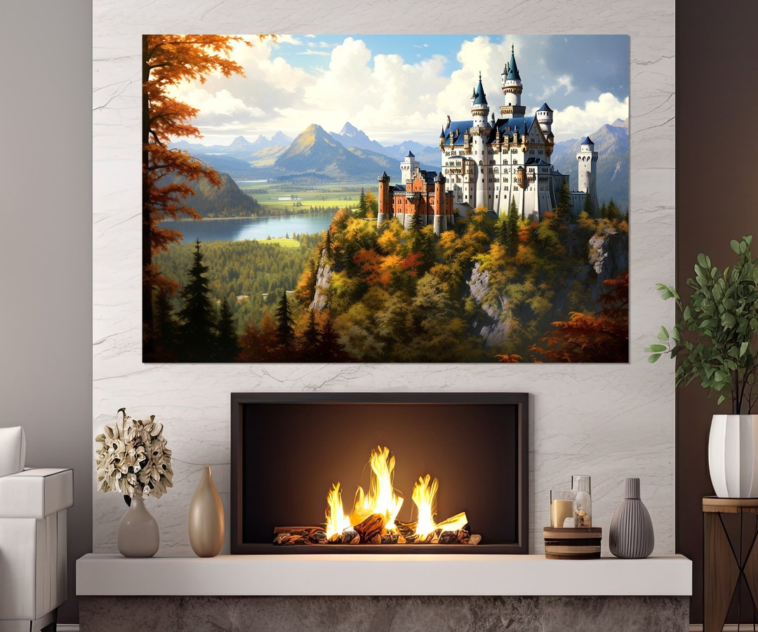 Neuschwanstein Castle Painting Canvas Print, Ancient German Castle ...