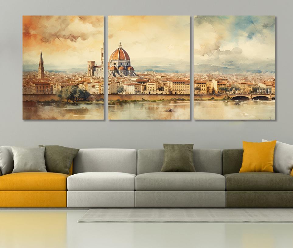Vintage Florence Painting Canvas Print, Florence Skyline, Abstract ...