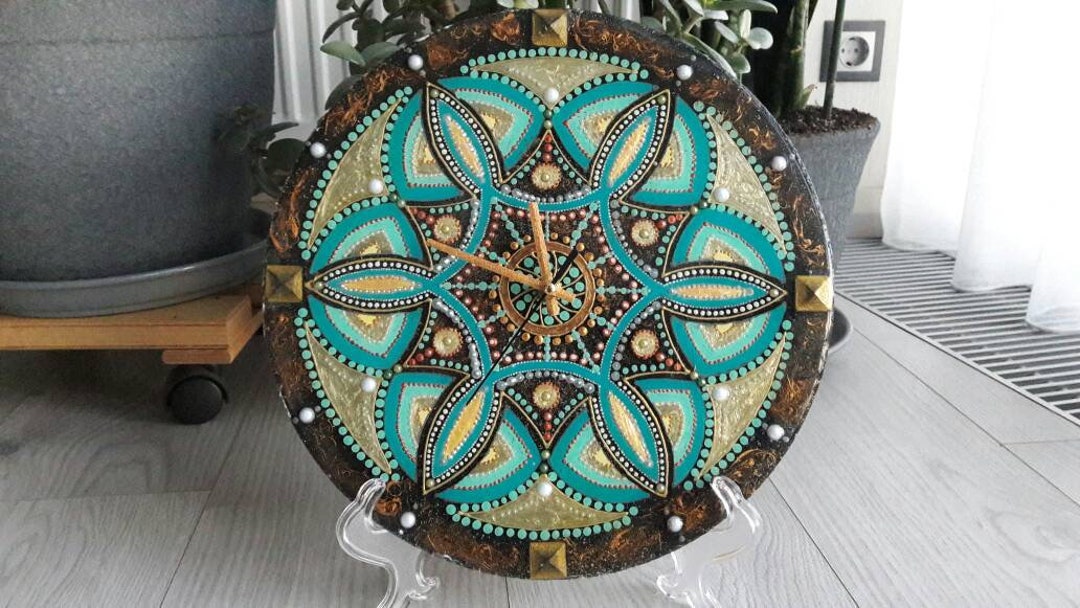 Hand Painted Wood Wall Clock Unique Wall Clock Stained Wood - Etsy