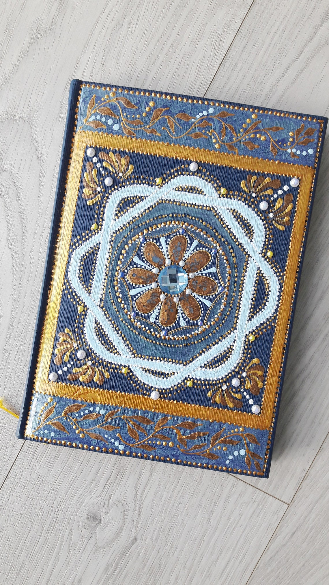 Handpainted Mandala Notebook Hardcover Undated Yoga Journal Oriental ...