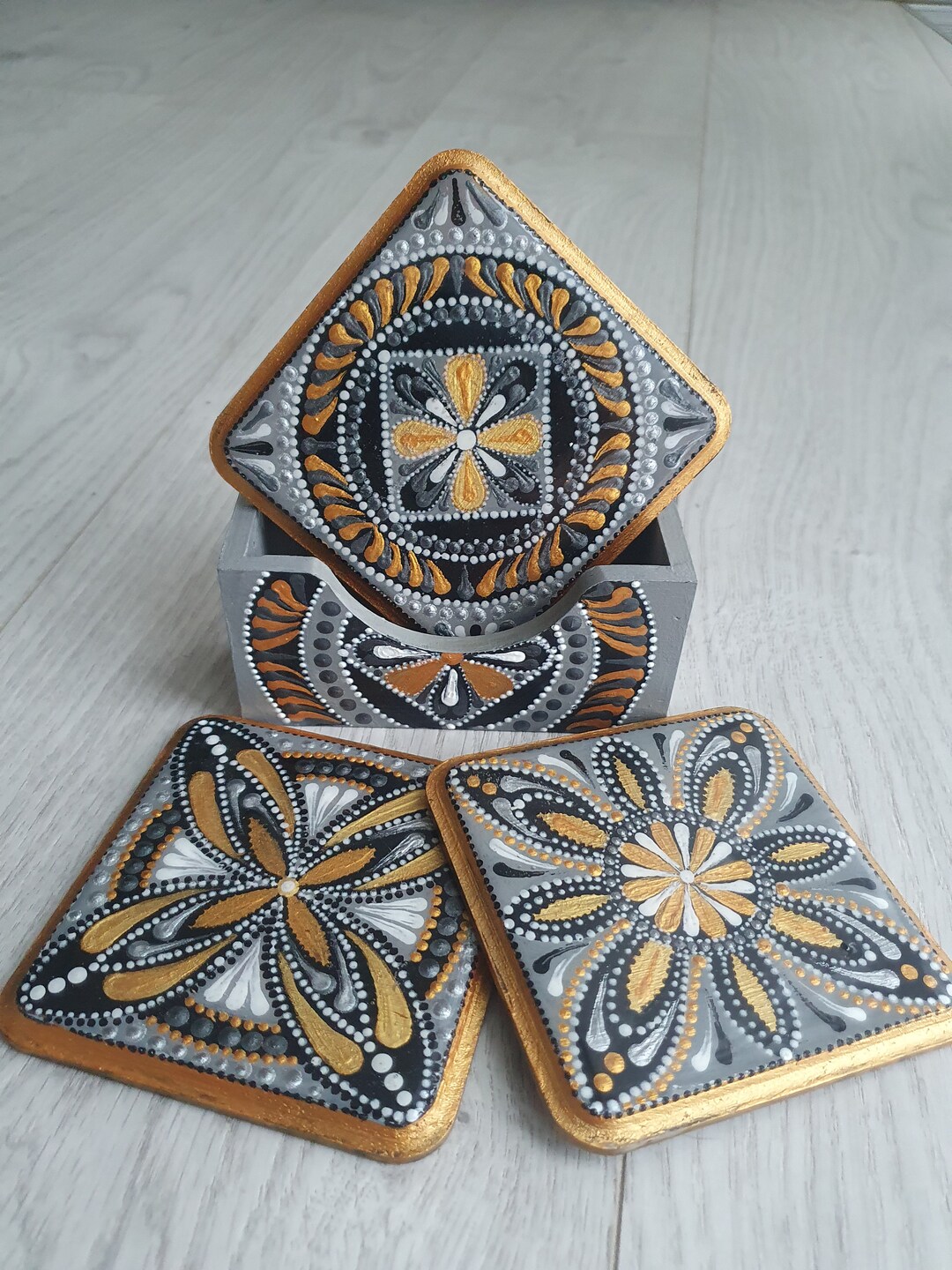 Hot Coaster Set Coffee Coaster Painting for Home Baroque Style Wood ...