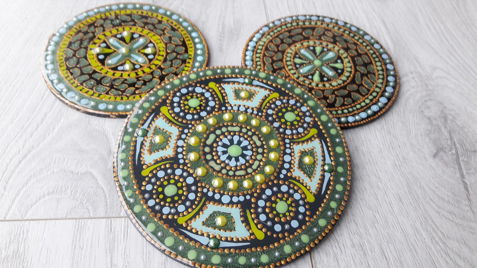 Set of 3 Hot Cup Stand Wood With Painting Ceramic Bowl for - Etsy