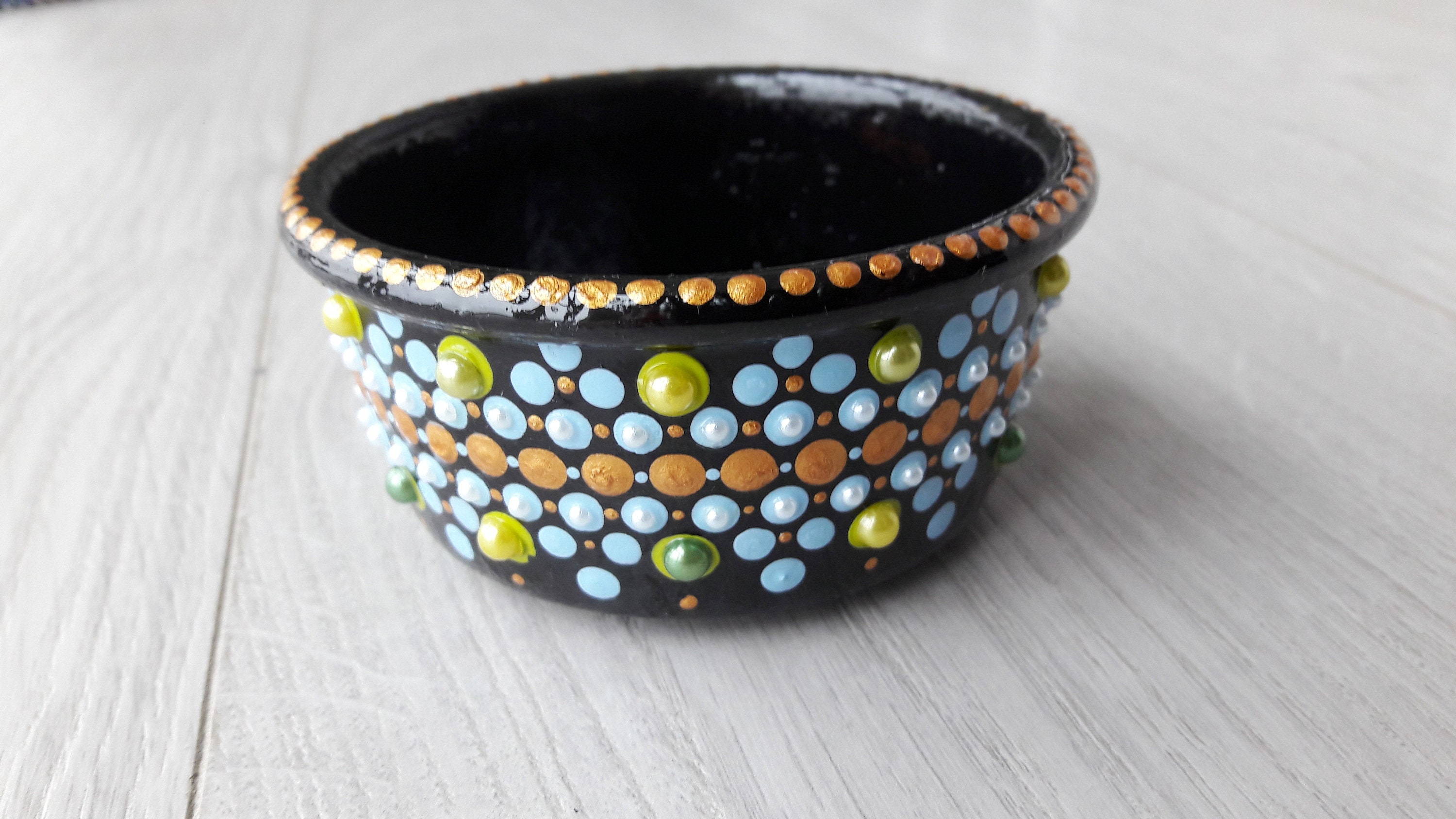 Set of 3 Hot Cup Stand Wood With Painting Ceramic Bowl for - Etsy