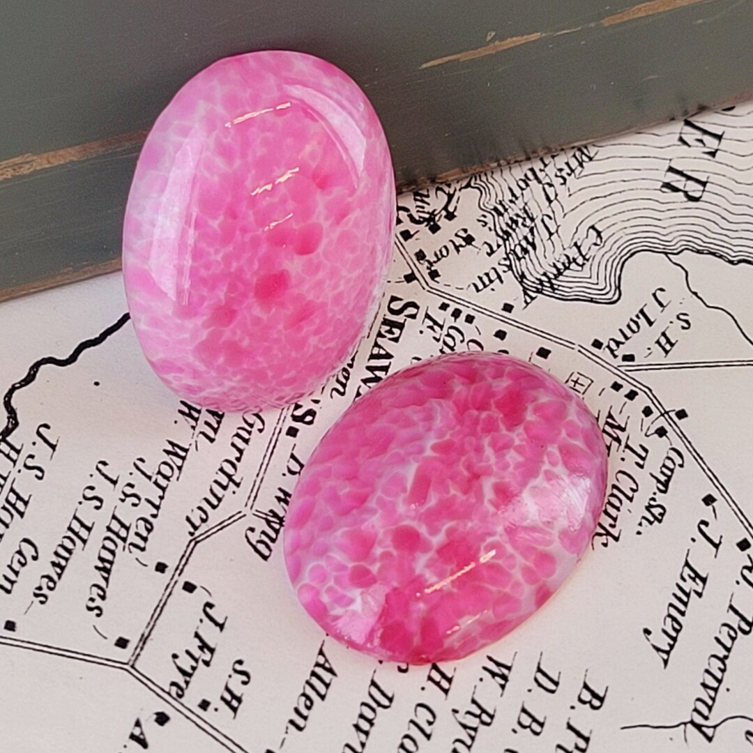 Mottled Pink and White Glass Oval Cabochon - Etsy