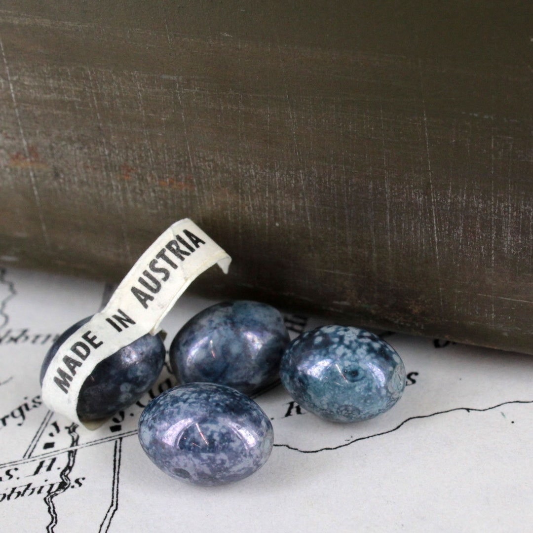 Vintage Egg Shaped Austrian Picasso Glass Bead With Porcelain ...