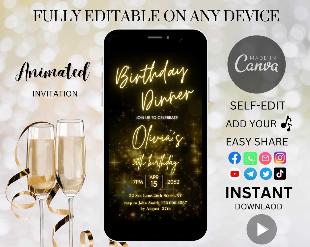 Animated Birthday Invitation With Music-instant Download-phone Invite ...
