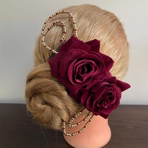 Burgundy Velvet Rose Dance Hair Piece: Beaded Paquita or Spanish Flower ...