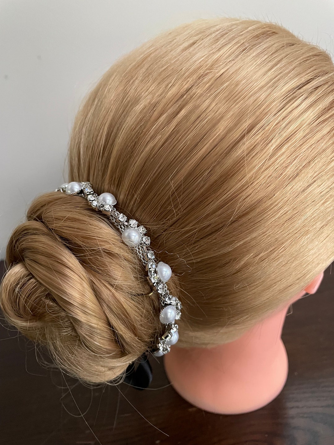 Silver Pearl Rhinestone Bun Wrap: Ballet Hairpiece - Etsy