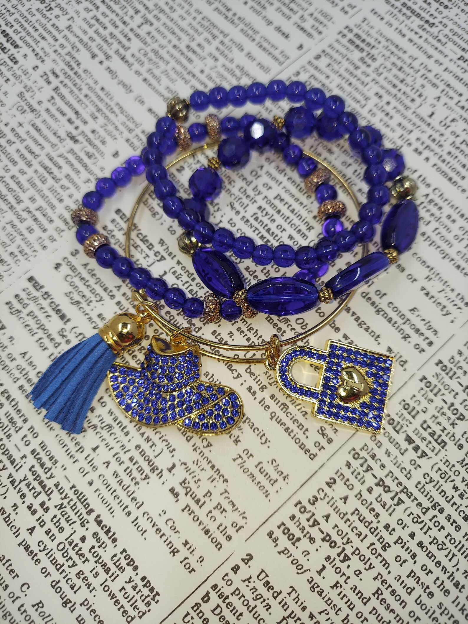 Cobalt Blue Bracelet Stack Blue Glass Beads Gold Adjustable - Etsy