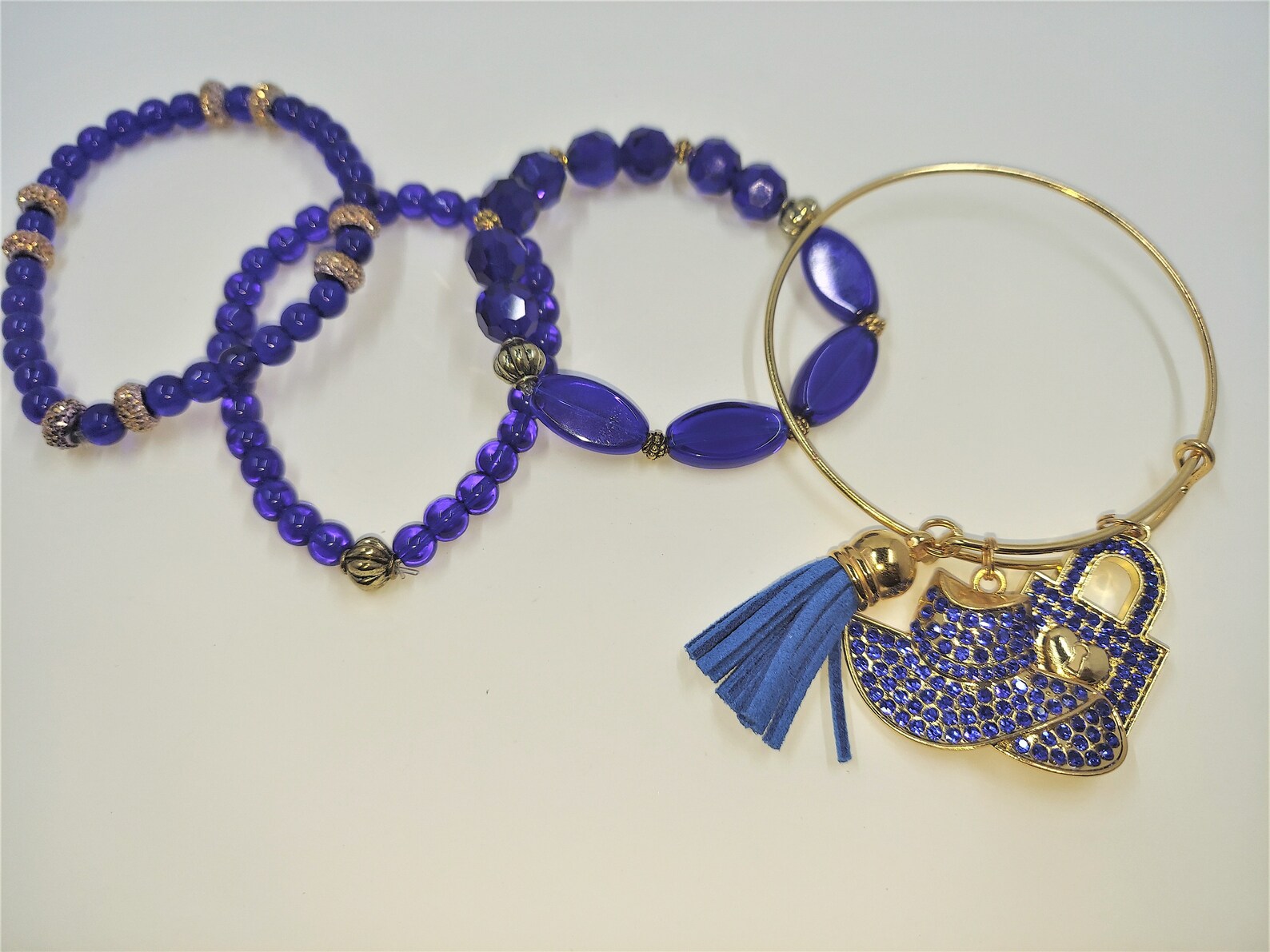 Cobalt Blue Bracelet Stack Blue Glass Beads Gold Adjustable - Etsy