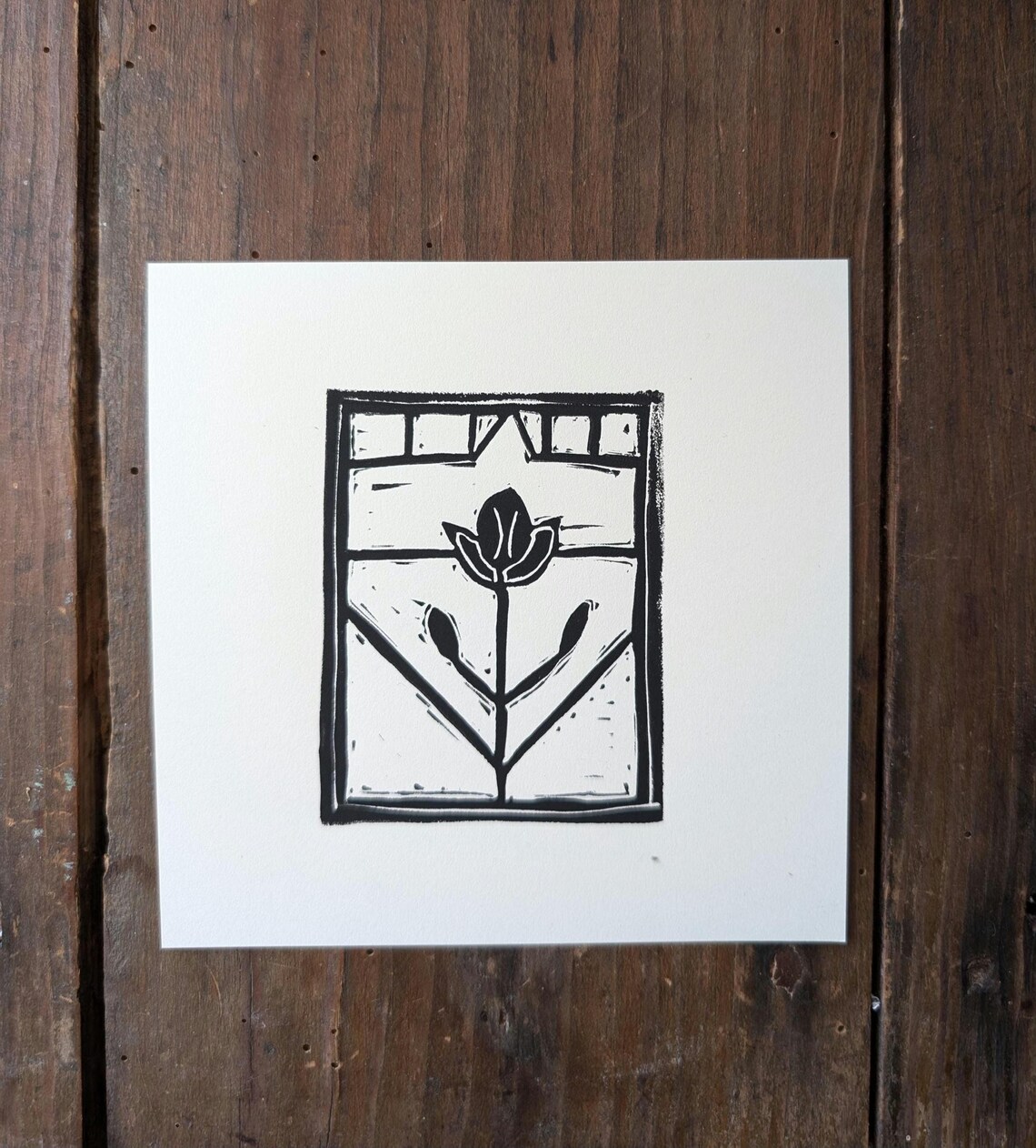 Hand-drawn, Carved, and Printed Linocut Print: "the Loft Window" Floral ...