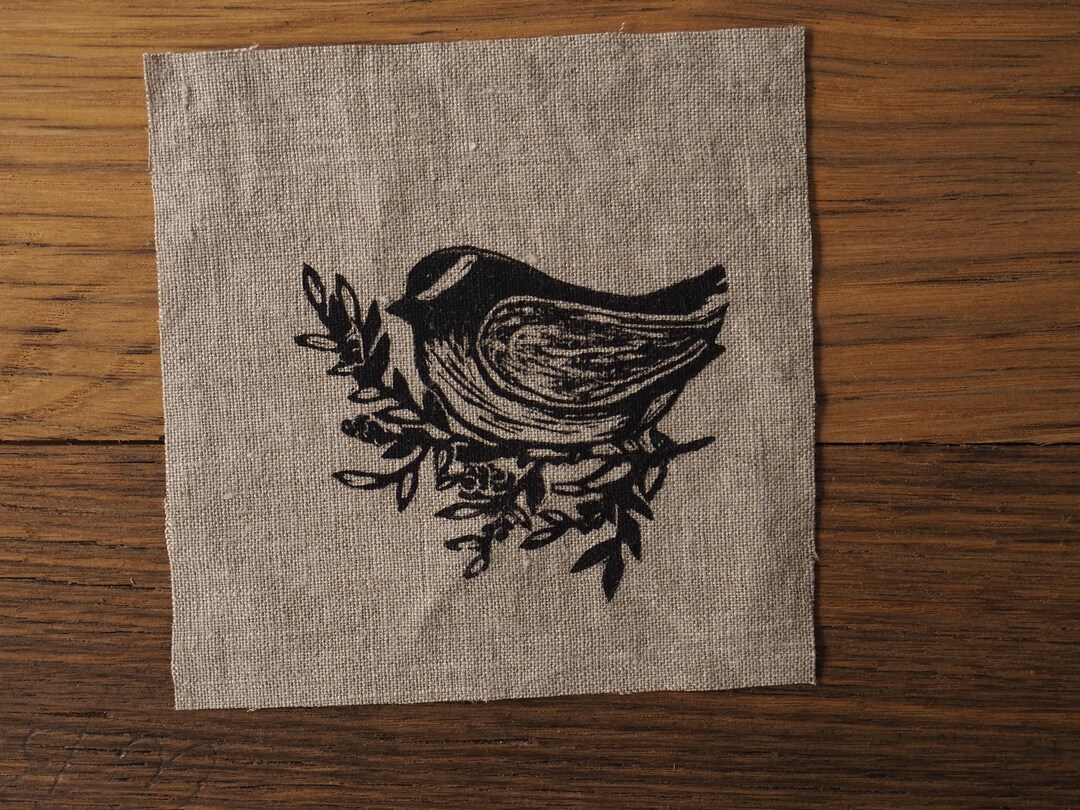 Hand-drawn, Carved, and Printed Linocut Linen Patch "sweet Chickadee ...