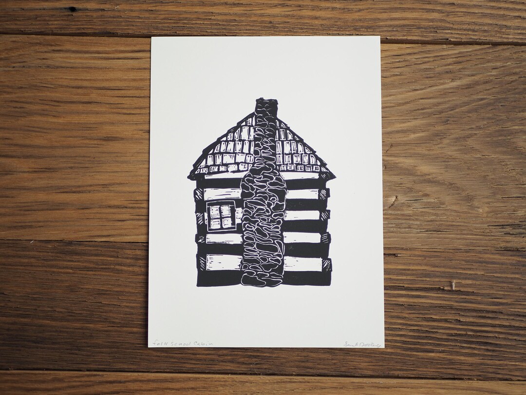 Cabin Linocut Print the Folk School Cabin - Etsy
