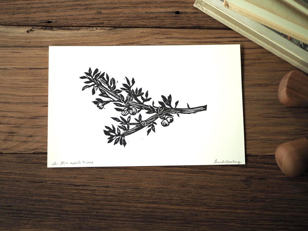 Hand-drawn, Carved, and Printed Linocut Print "in the Apple Trees" - Etsy