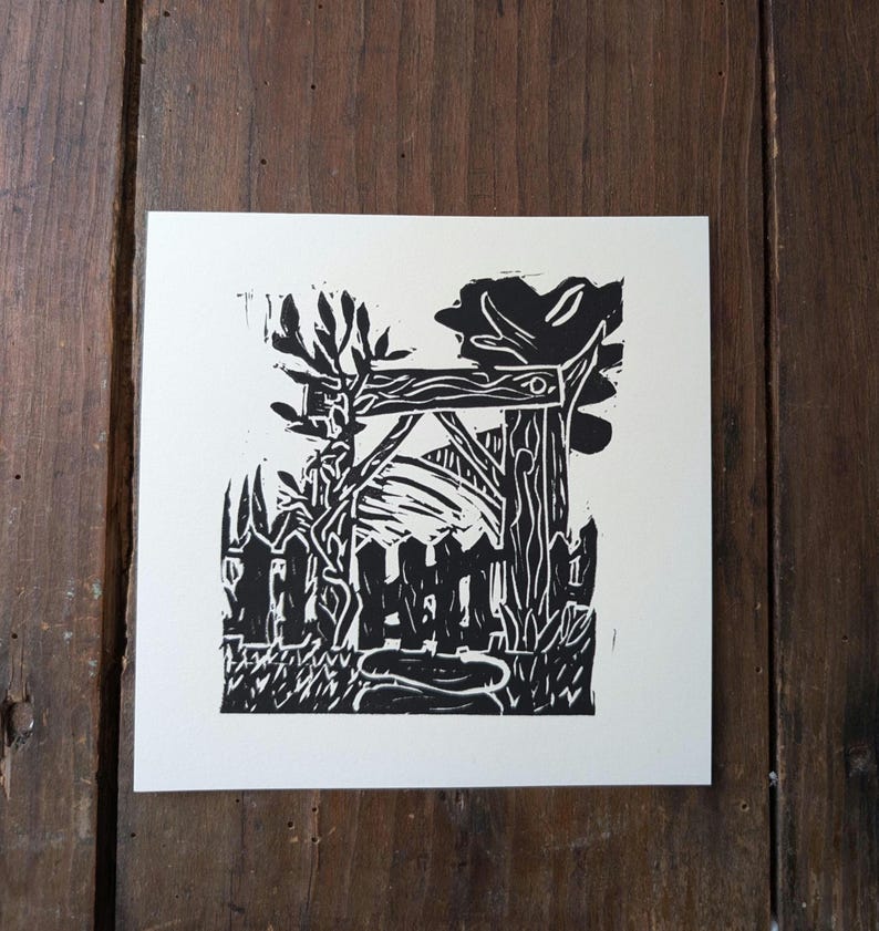 Garden Gate Linocut Print days End - Etsy