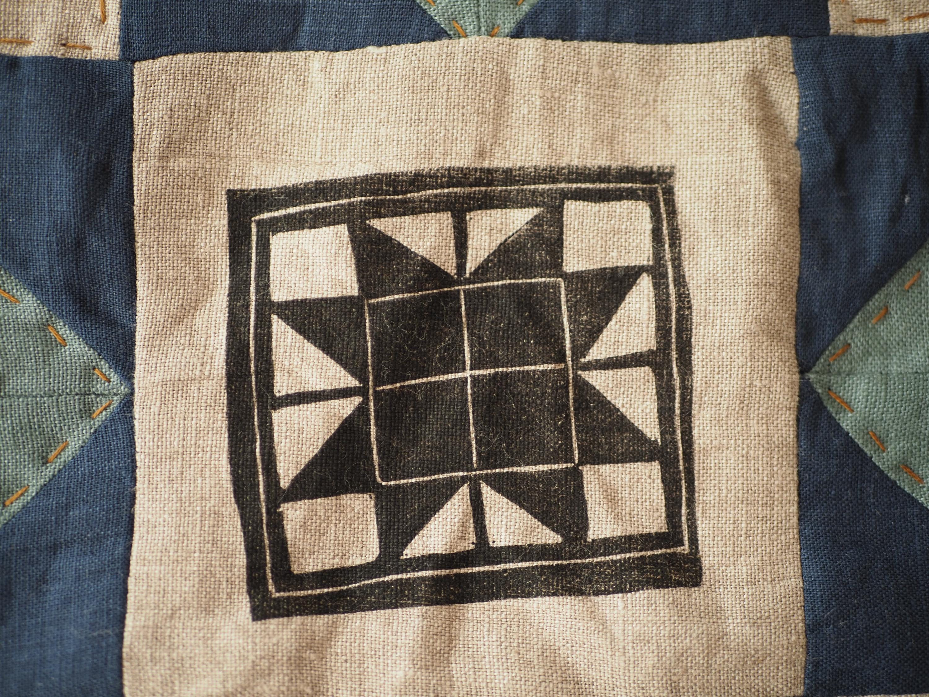 Handmade Blue & Gray Linen Quilt Star Wall Hanging: Embroidered Block ...