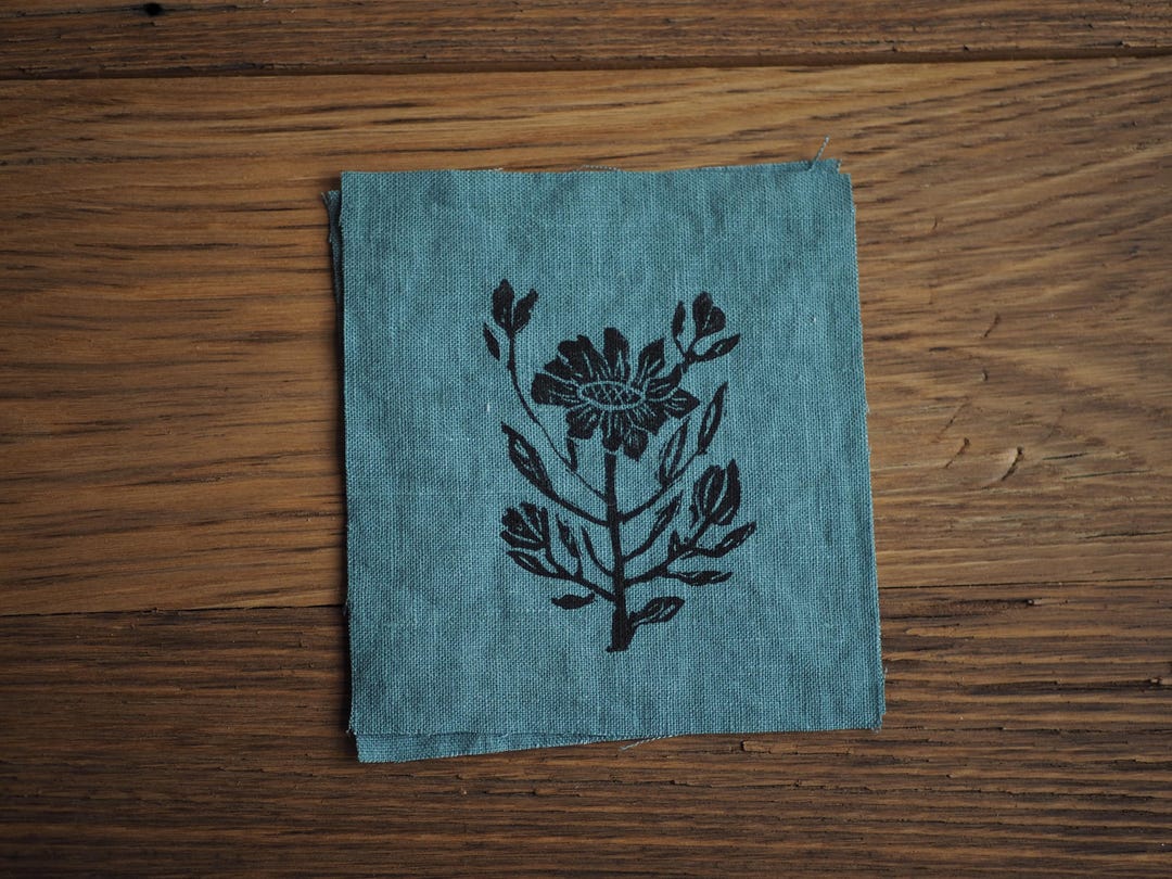 Linocut Linen Patch "wildflower" - Etsy