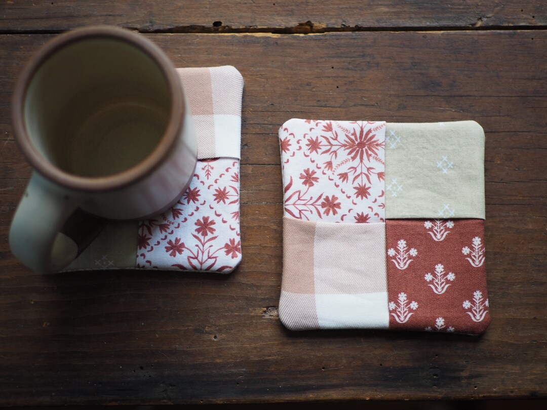 Set of Handmade Burgundy Floral Quilt Coasters - Etsy