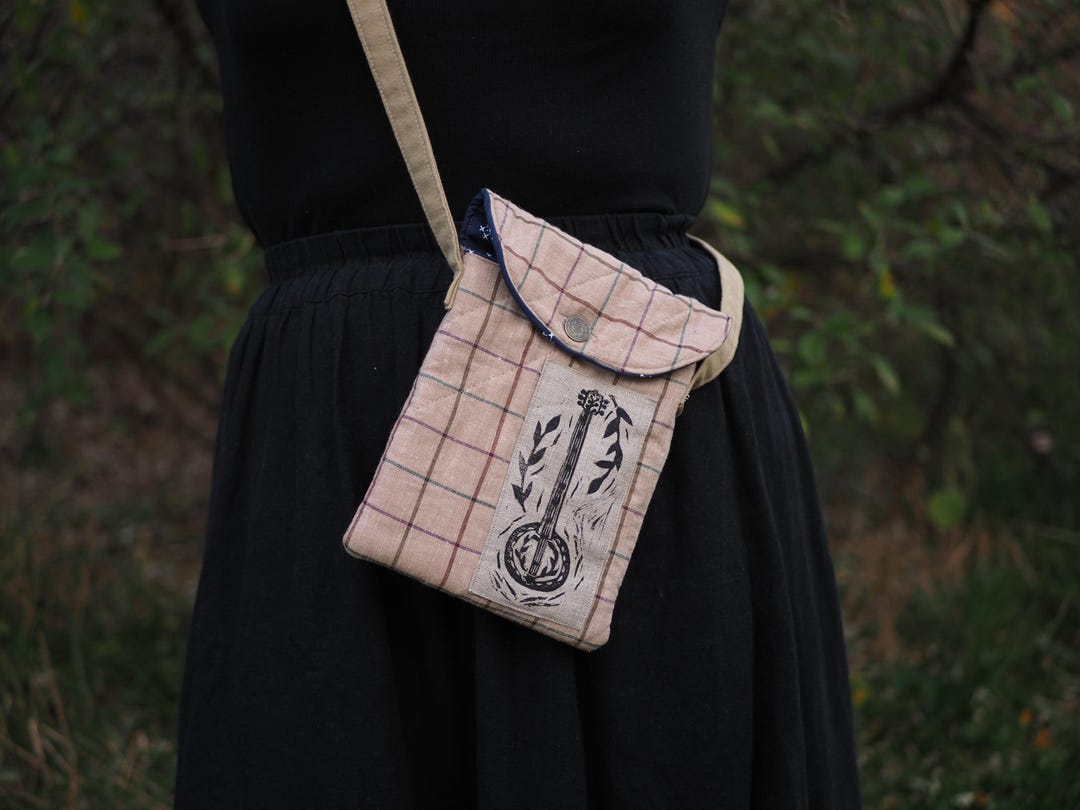 Crossbody Tie Pouch Banjo Linocut Print Bag - Etsy