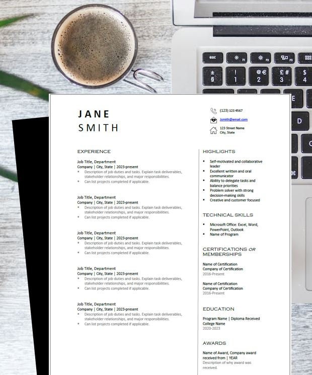 Professional Resume Template PDF Word 1 Page Modern CV - Etsy