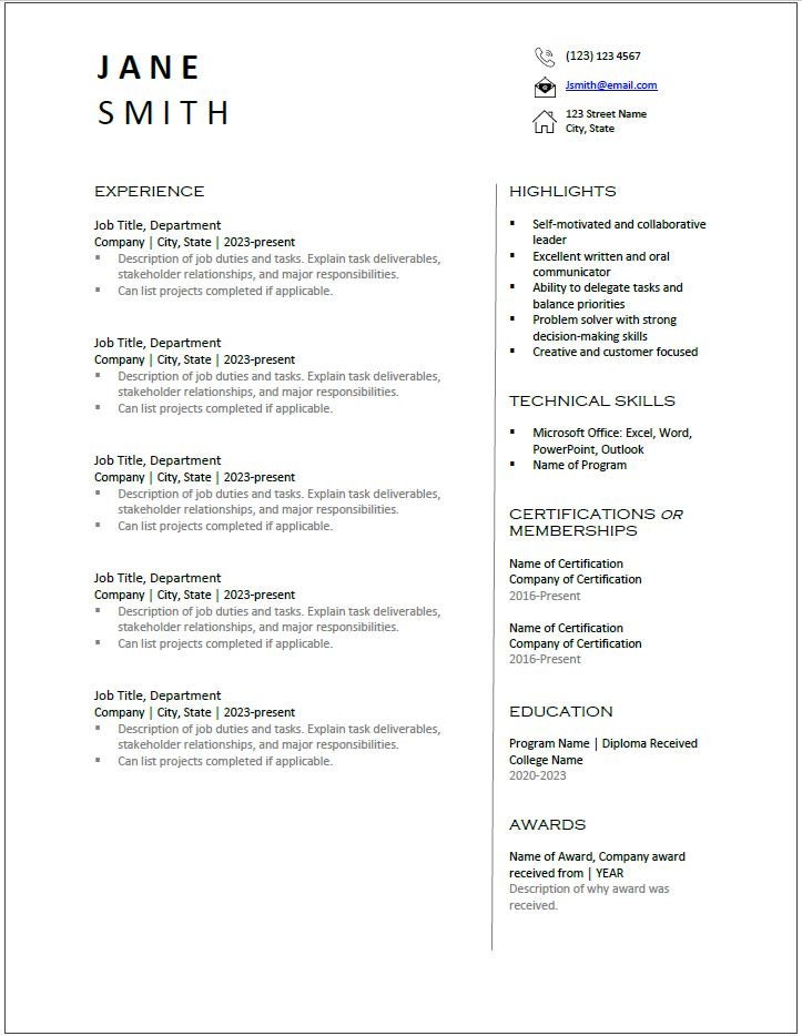 Professional Resume Template PDF Word 1 Page Modern CV - Etsy