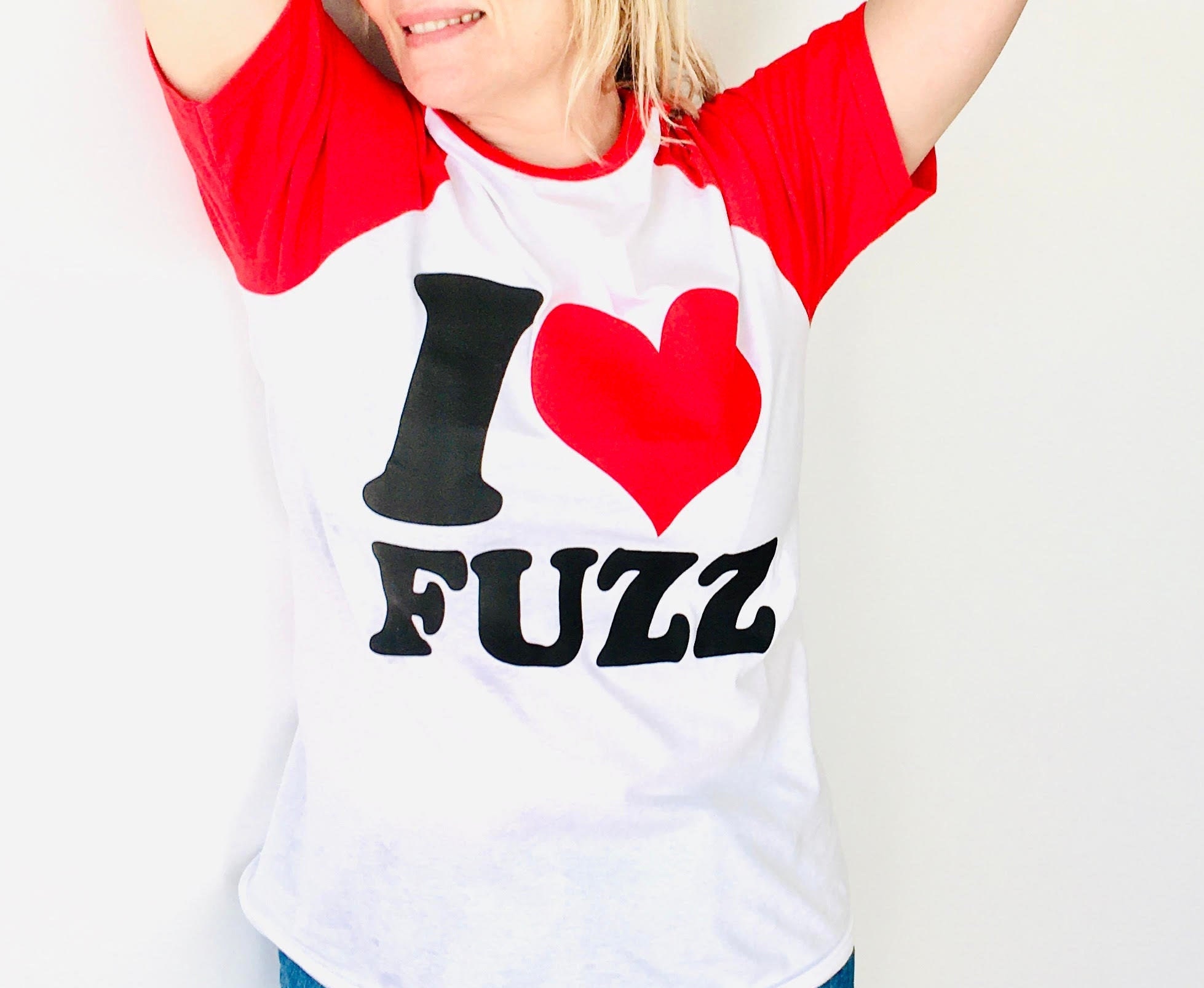 Men's T-Shirt - I love FUZZ - white and red cotton - Raglan