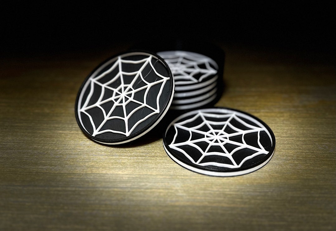 Spider Web Coasters Set – 3D Printed Halloween Drink Coasters in Black ...