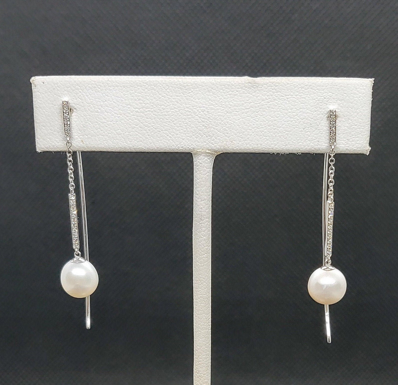 14k Solid White Gold Thread Through Earrings With 0.20 Ct. - Etsy UK