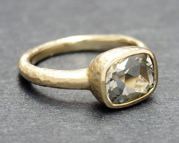 14k solid yellow gold hammered ring with 1.90 ct. 9x7 mm long | Etsy