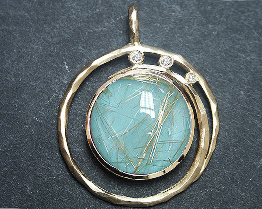 14k Solid Yellow Gold Hammer Pendant With 0.10 Ct. SI1 G Color Natural ...