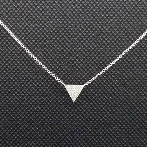 14k Solid White Gold Triangle Diamond Necklace With 0.12 Ct. SI1 ...
