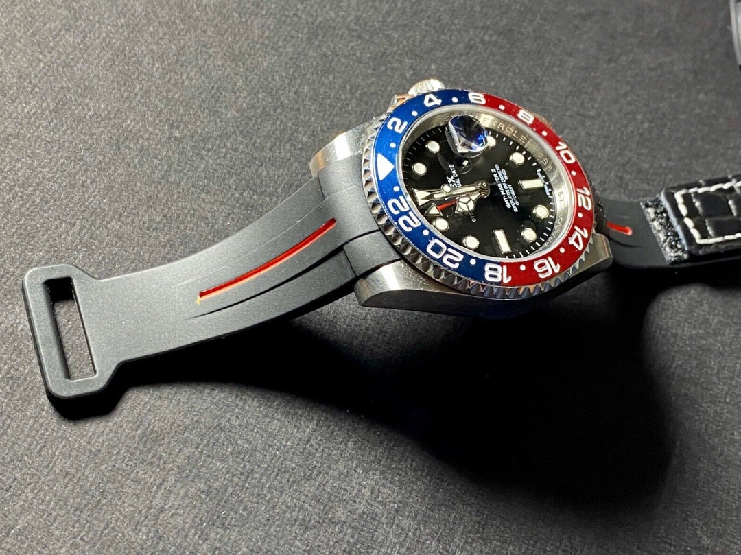 BLACK Vulcanized Rubber Strap RED Stripe Rolex Watch Hook Loop - Etsy