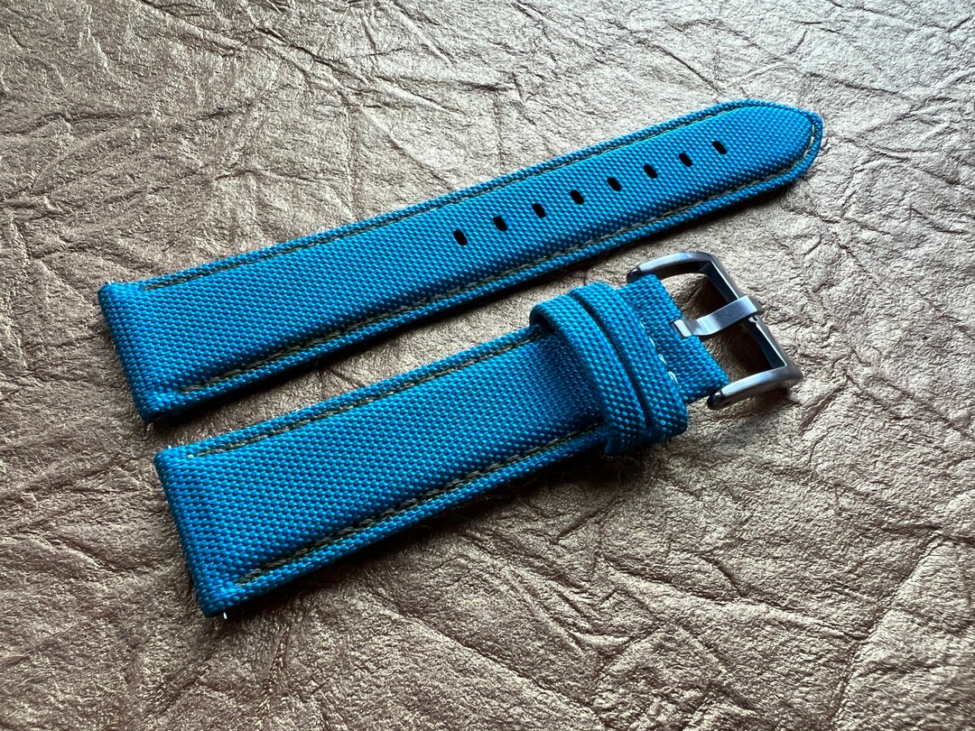 Light BLUE Sailcloth Canvas/leather Watch Band Strap Matching Light ...