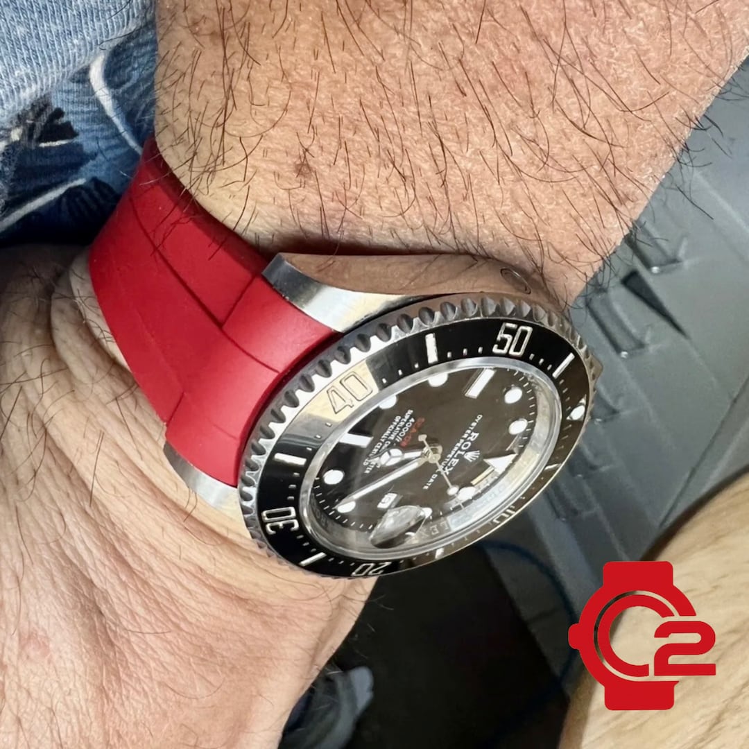 20mm Caoutchouc Vulcanized Rubber RED Strap for Rolex Submariner ...