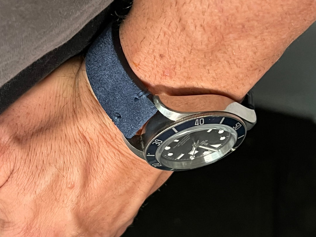 Thick NAVY BLUE Suede Leather Watch Strap Band Navy BLUE Stitch - Etsy