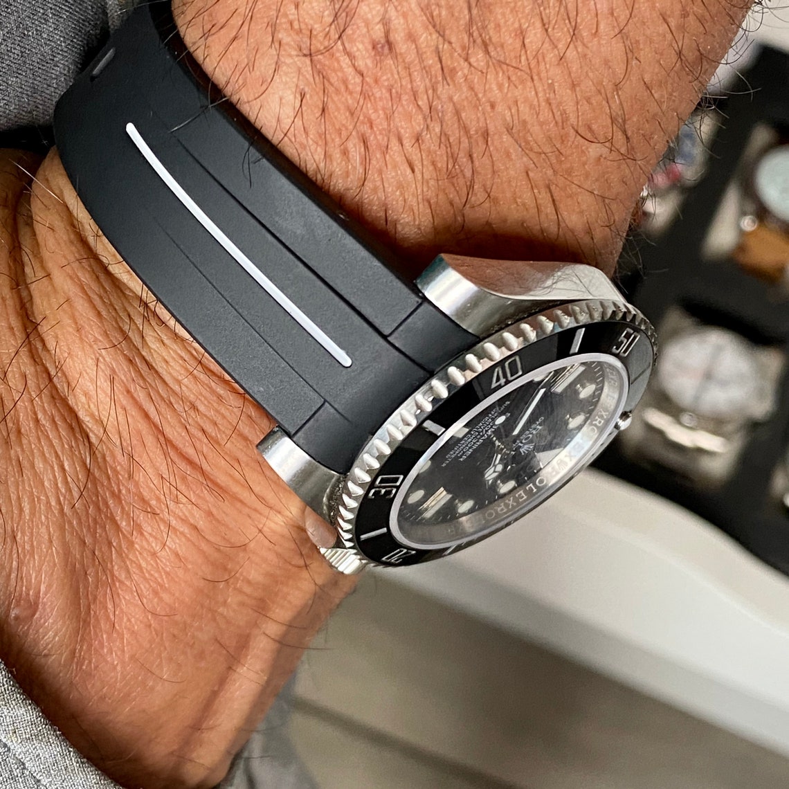20mm Rubber BLACK Strap for Rolex Watches WHITE Strap - Etsy