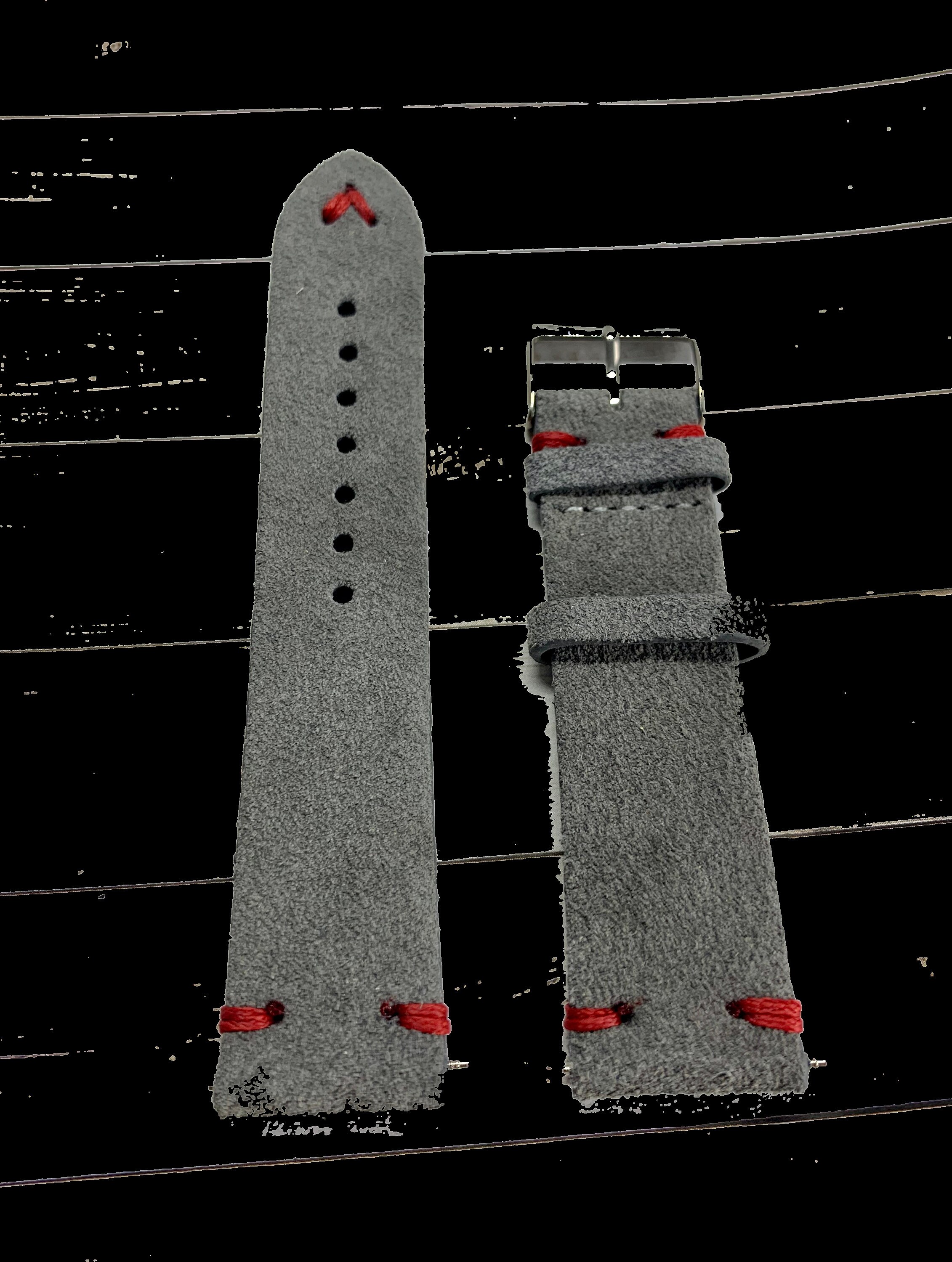 Gray Grey Vintage Suede Leather Watch Strap Band Red Stitching - Etsy