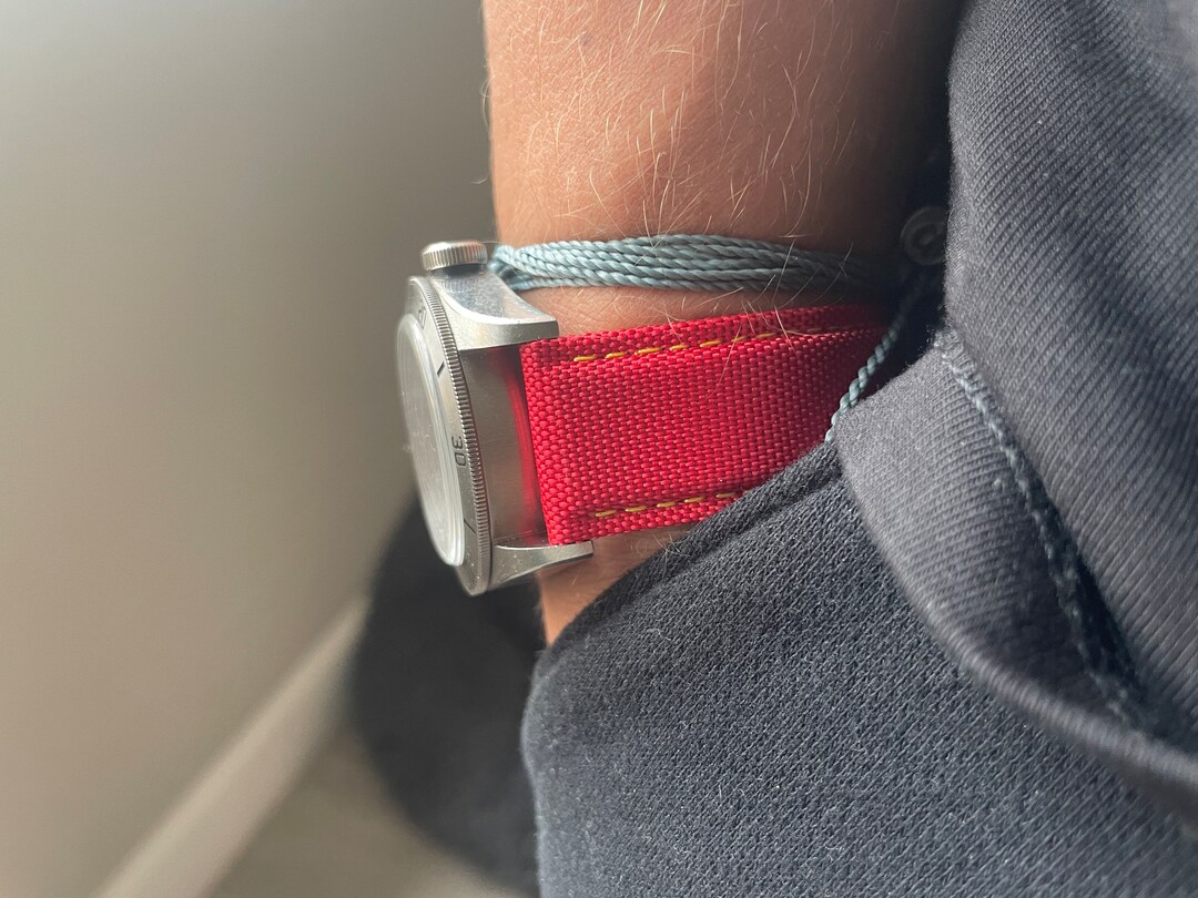 RED Sailcloth Canvas/leather Watch Band Strap YELLOW Stitch - Etsy