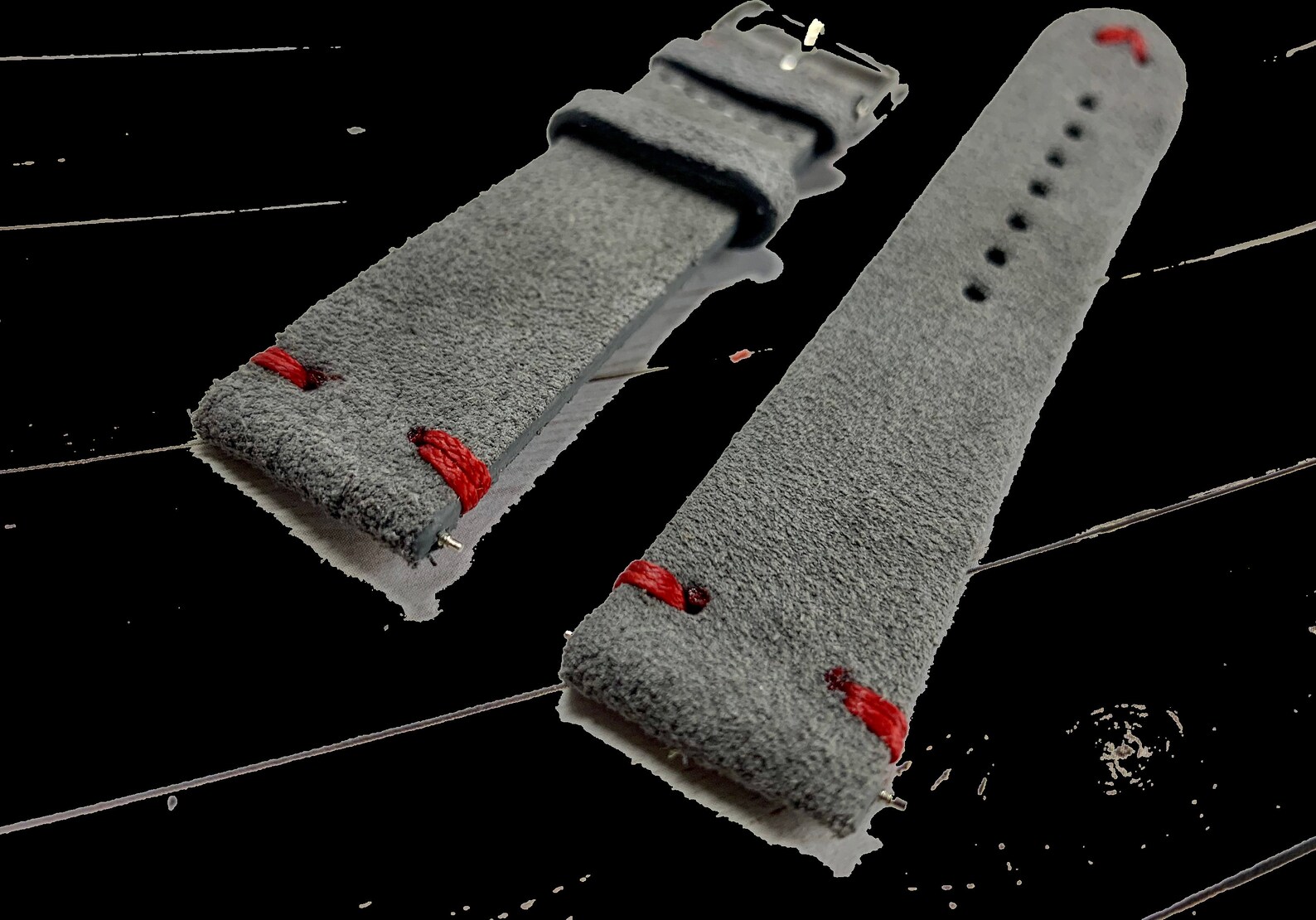 Gray Grey Vintage Suede Leather Watch Strap Band Red Stitching | Etsy