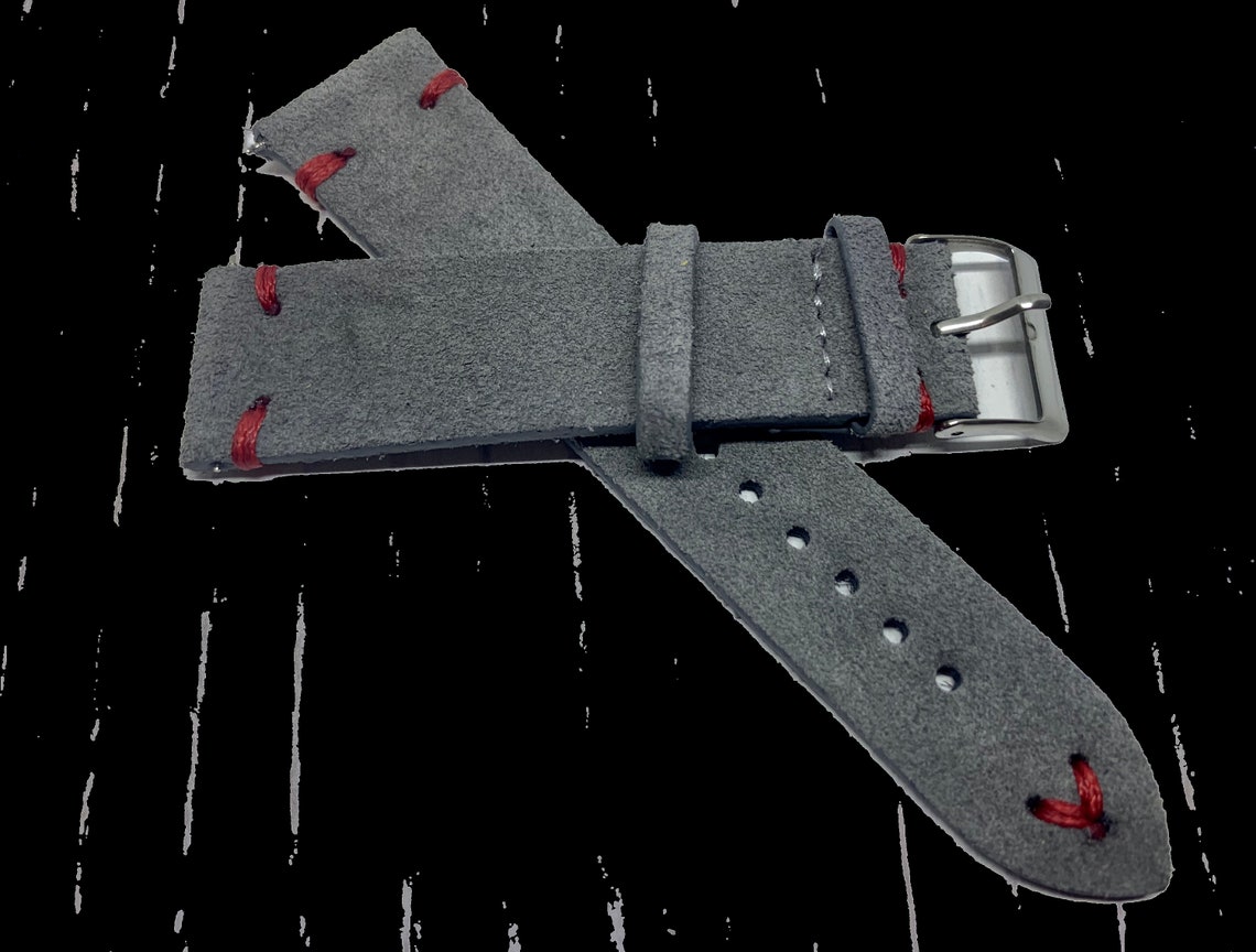 Gray Grey Vintage Suede Leather Watch Strap Band Red Stitching | Etsy