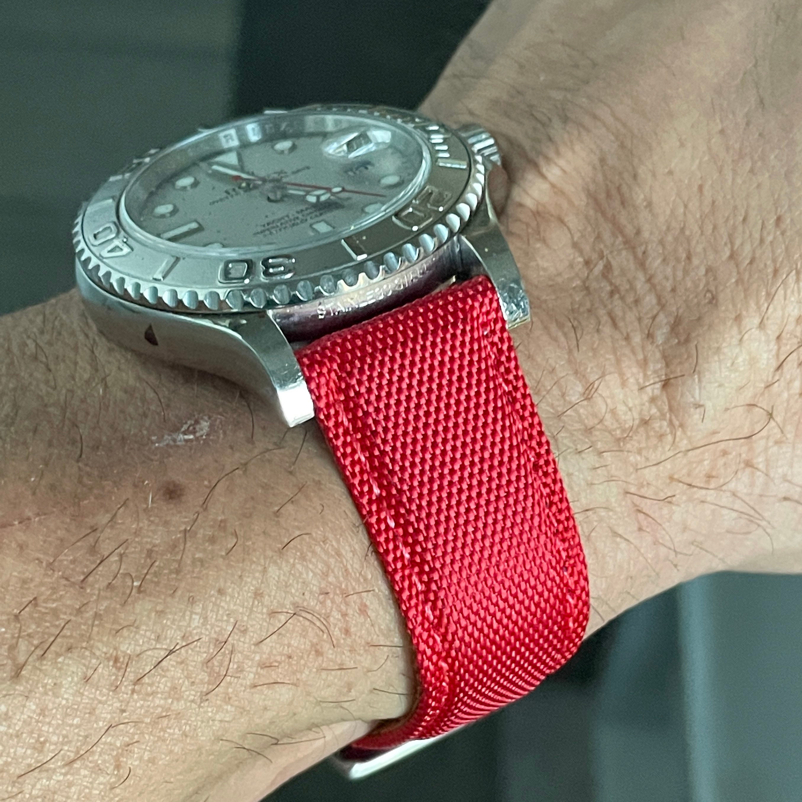 RED Sailcloth Canvas/leather Watch Band Strap Matching Light | Etsy