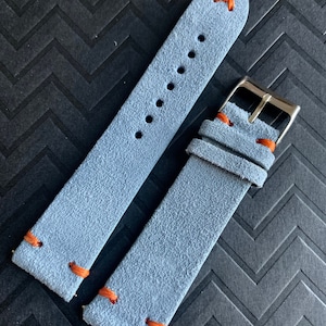 Light BLUE Suede Leather Watch Strap Band ORANGE Stitching - Etsy