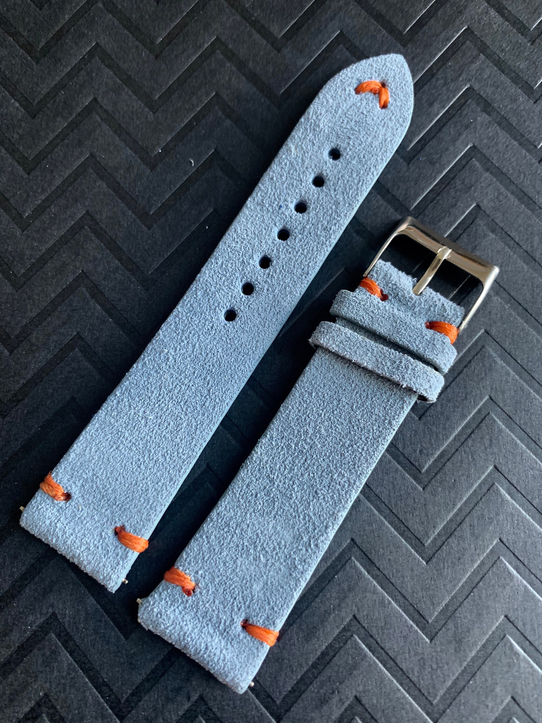 Light BLUE Suede Leather Watch Strap Band ORANGE Stitching - Etsy