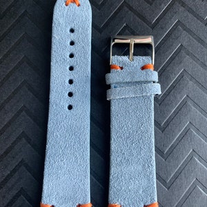 Light BLUE Suede Leather Watch Strap Band ORANGE Stitching - Etsy