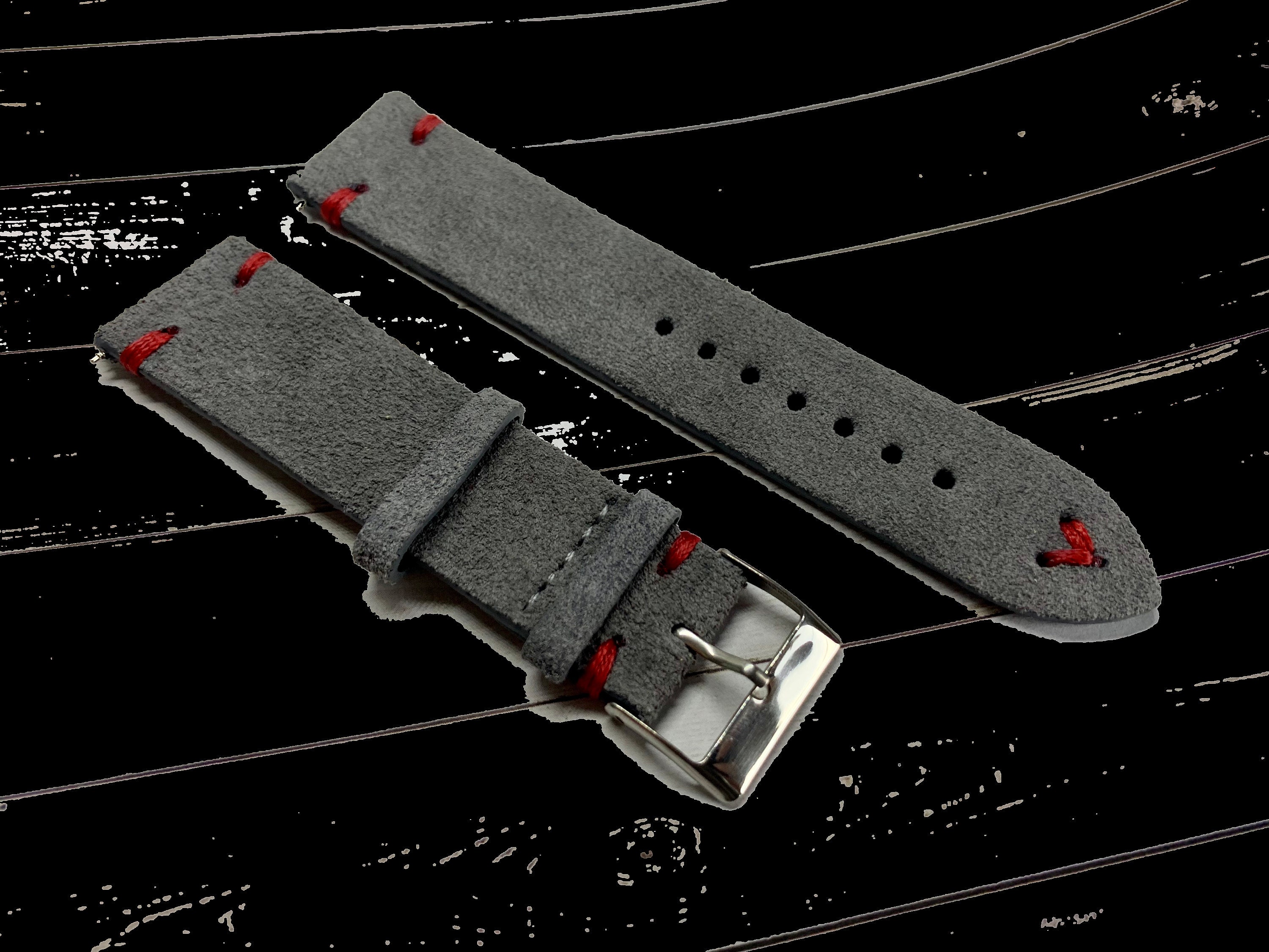 Gray Grey Vintage Suede Leather Watch Strap Band Red Stitching - Etsy