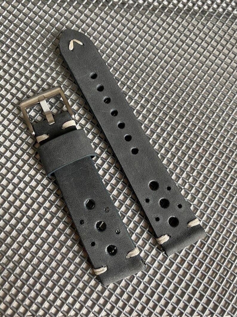 GRAY Crazy Horse Leather Vintage RACING Watch Strap WHITE - Etsy