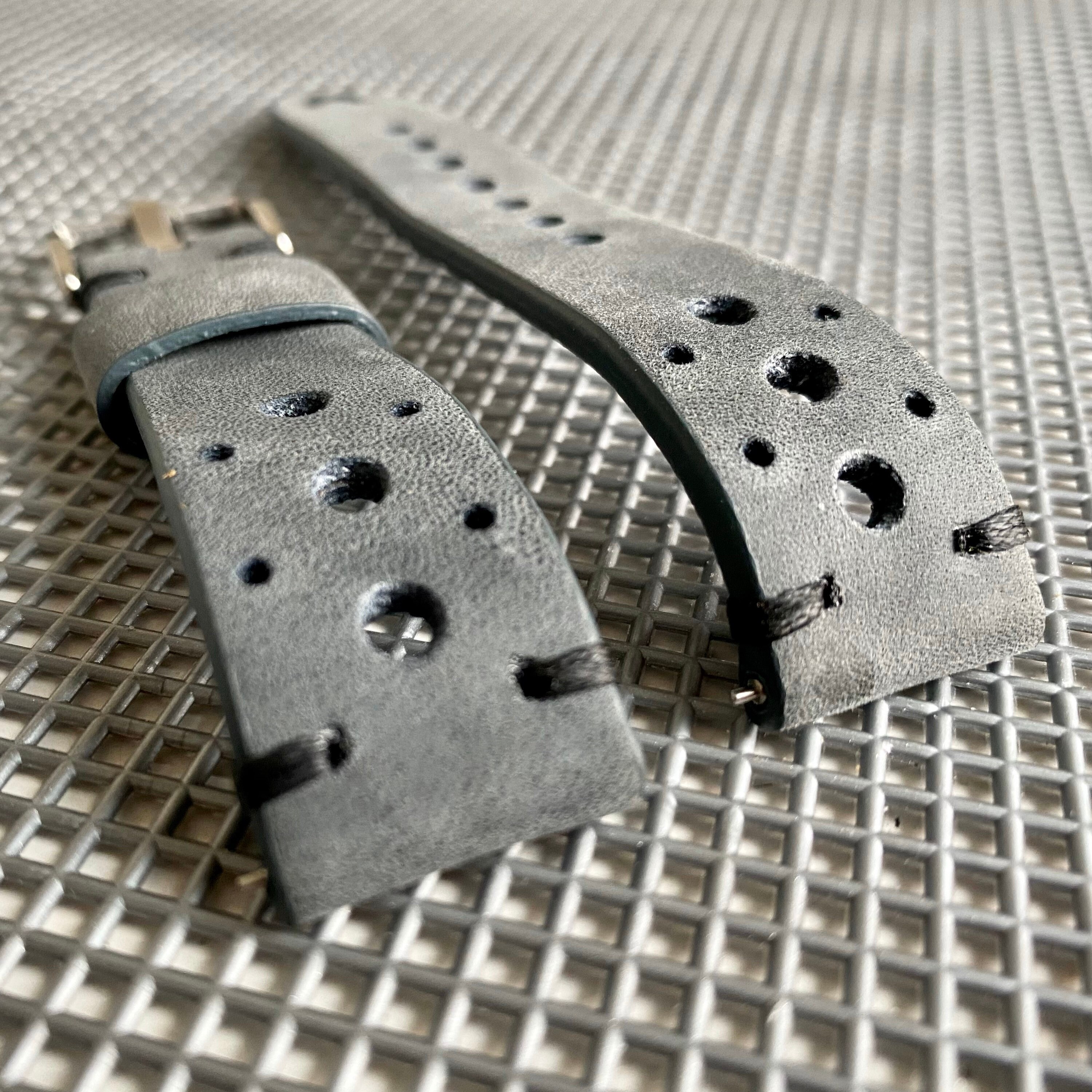 GRAY Crazy Horse Leather Vintage RACING Watch strap BLACK | Etsy